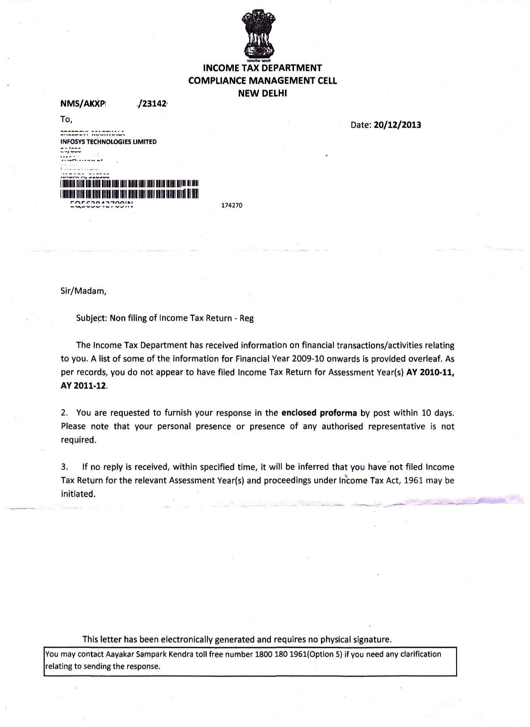 How to respond to Non-Filing of Income Tax Return Notice?